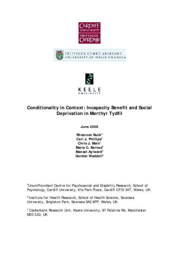 (PDF) Conditionality in Context: Incapacity Benefit and Social ...