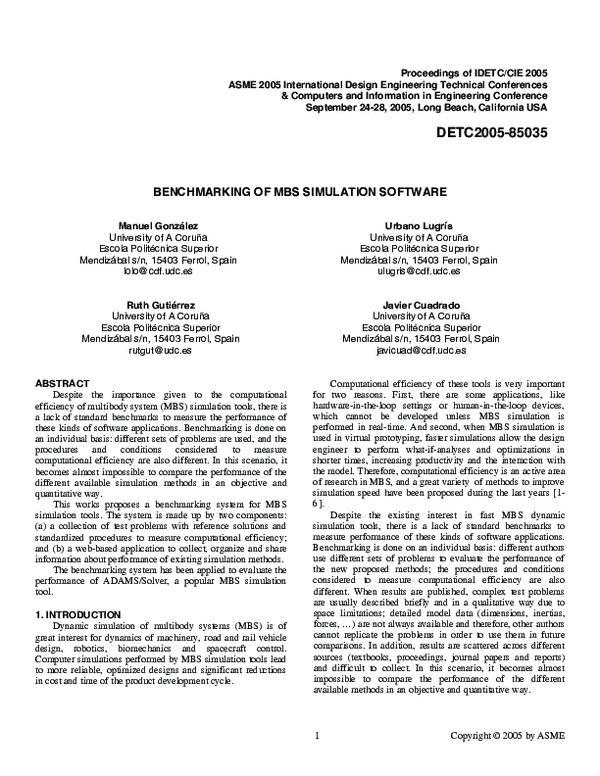 (PDF) Benchmarking of MBS Simulation Software