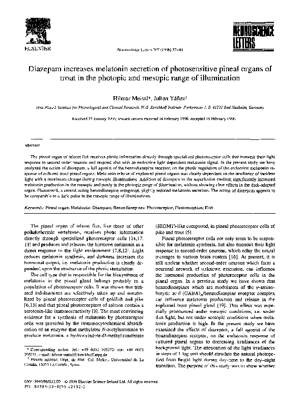 (PDF) Diazepam increases melatonin secretion of photosensitive pineal ...