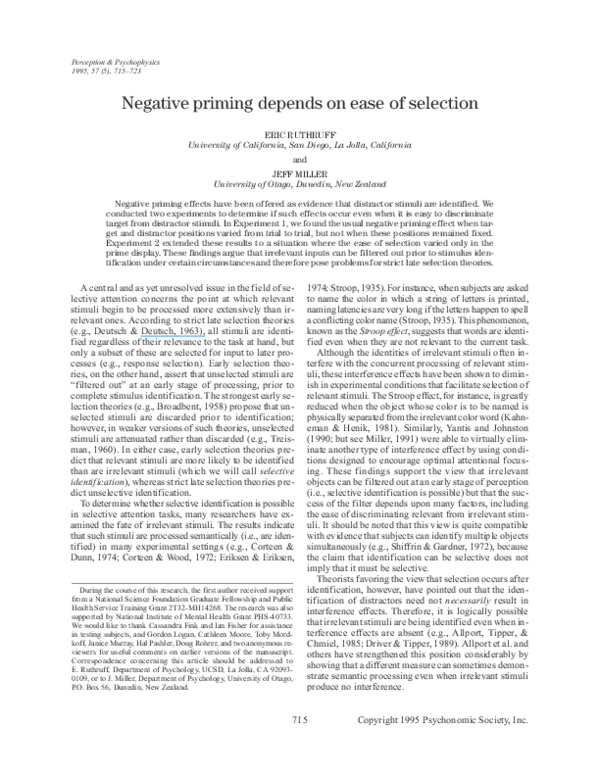 (PDF) Negative priming depends on ease of selection