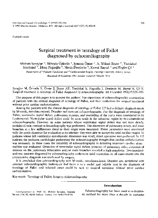 (PDF) Surgical treatment in tetralogy of Fallot diagnosed by echocardiography | Sencan Ozme and ...