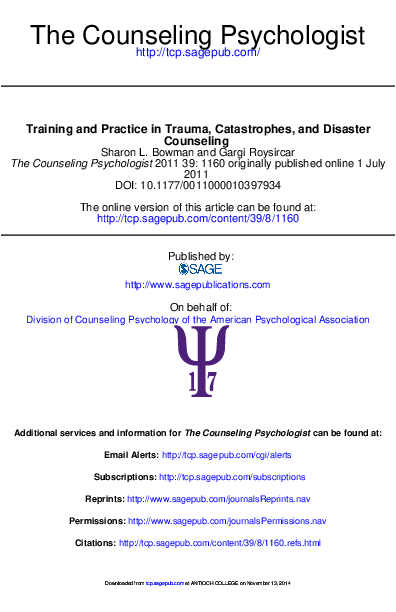 (PDF) Training and Practice in Trauma, Catastrophes, and Disaster ...