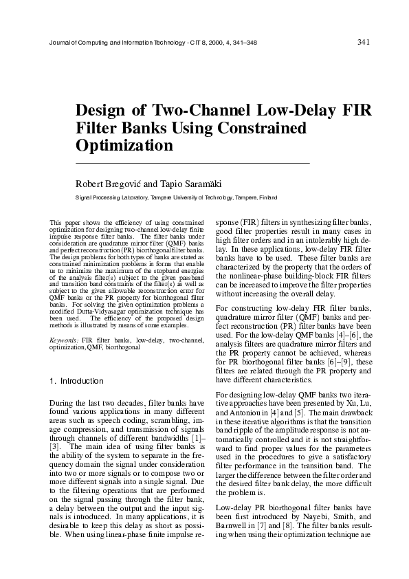 (PDF) Design of two-channel low-delay FIR filter banks using ...