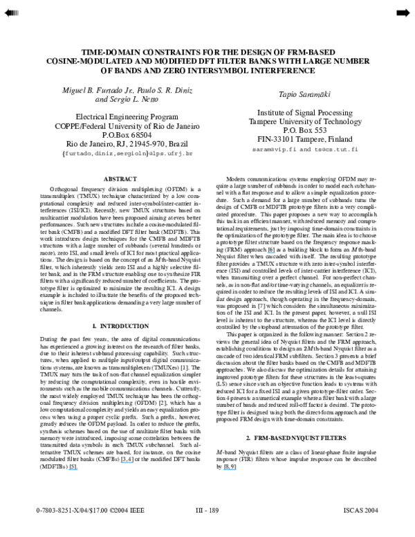 Pdf Time Domain Constraints For The Design Of Frm Based Cosine Modulated And Modified Dft