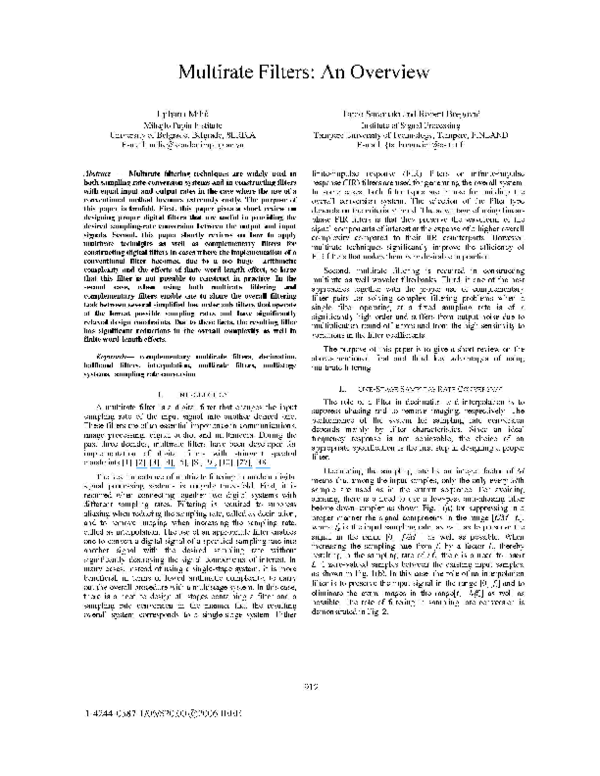 (PDF) Multirate Filters: An Overview