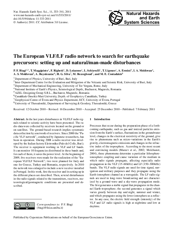 (PDF) The European VLF/LF radio network to search for earthquake ...