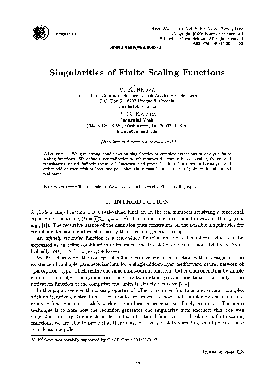 (PDF) Singularities of finite scaling functions