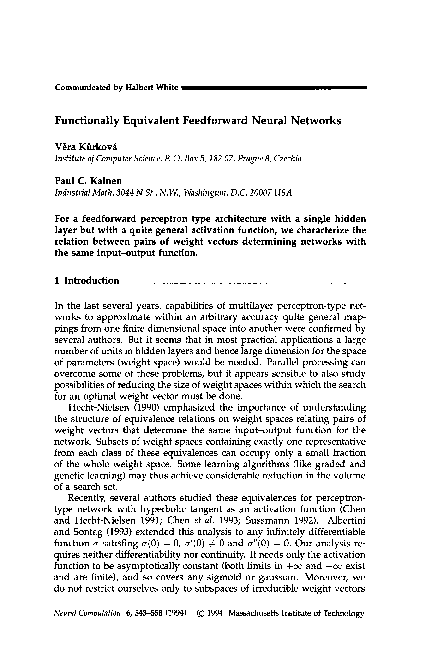 Pdf Functionally Equivalent Feedforward Neural Networks
