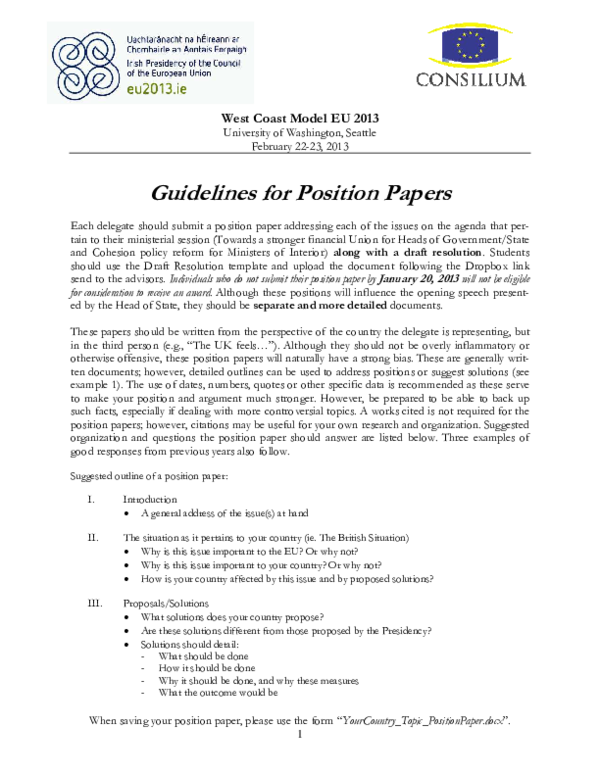 (PDF) West Coast Model EU 2013 Guidelines for Position Papers