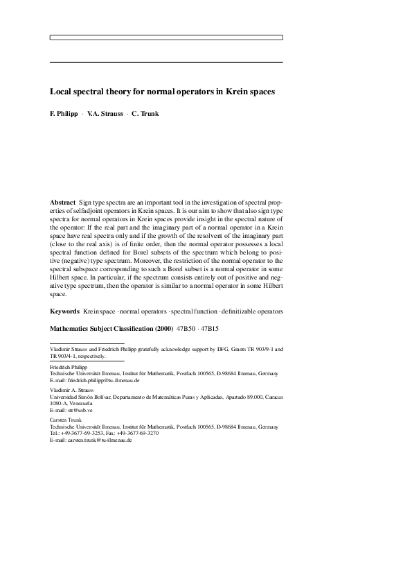 Pdf Local Spectral Theory For Normal Operators In Krein Spaces