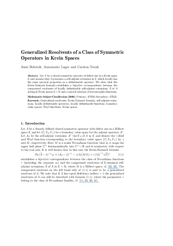 (PDF) Generalized resolvents of a class of symmetric operators in Krein spaces