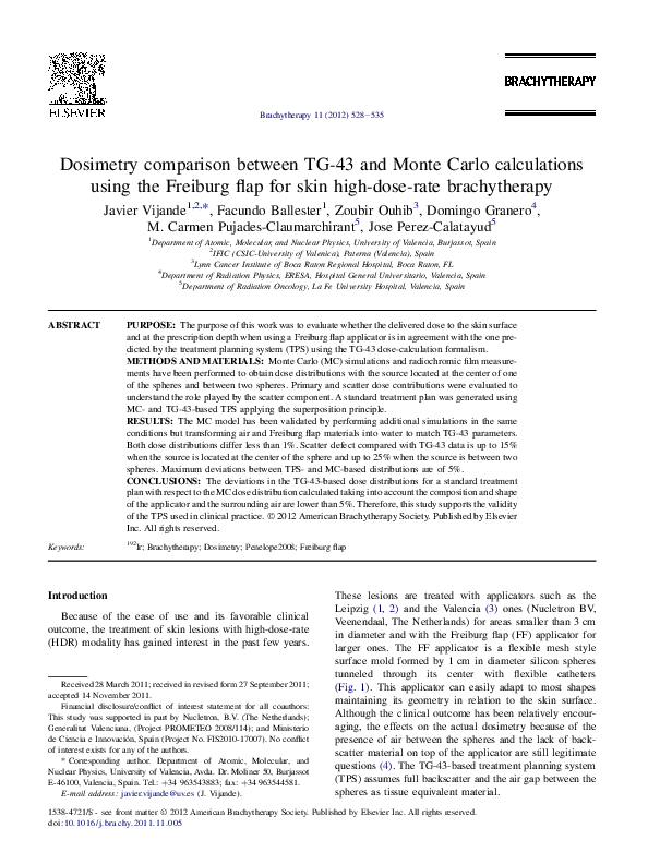 (PDF) Dosimetry Comparison Between TG-43 and Monte Carlo Calculations ...