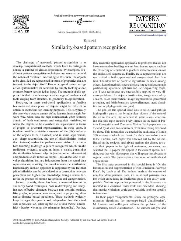 Pdf Similarity Based Pattern Recognition 0913