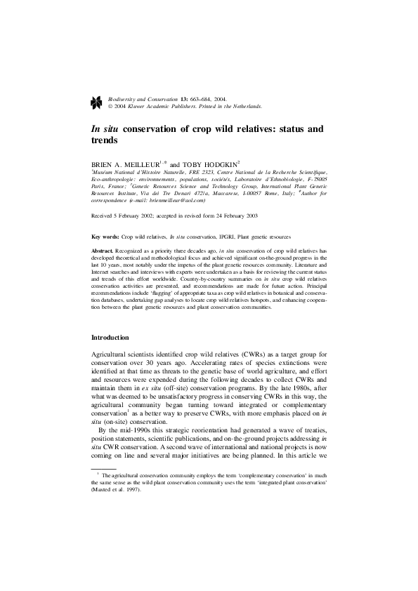 (PDF) Conservation and sustainable use of crop wild relatives | Nigel Maxted - Academia.edu
