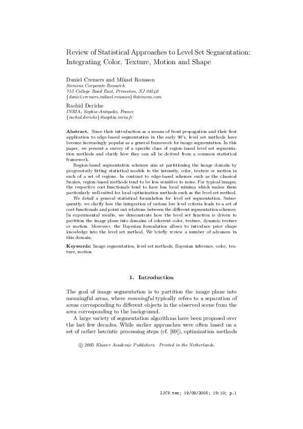 (PDF) A Review of Statistical Approaches to Level Set Segmentation: Integrating Color, Texture ...