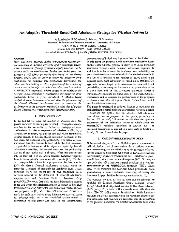 (PDF) An adaptive threshold-based call admission strategy for wireless networks | Giovanni ...