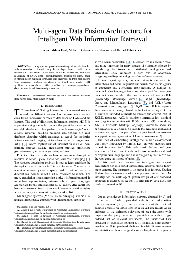 (PDF) Multi-agent Data Fusion Architecture for Intelligent Web Information Retrieval