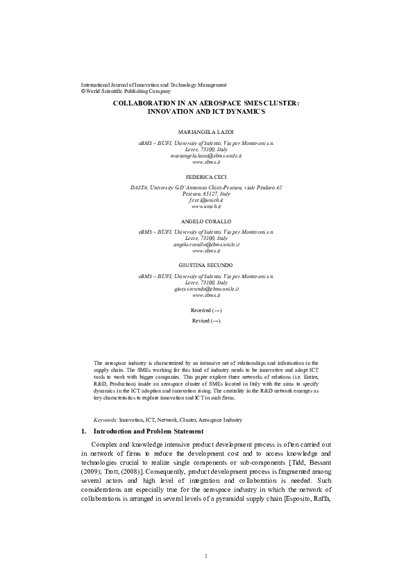 (PDF) COLLABORATION IN AN AEROSPACE SMEs CLUSTER: INNOVATION AND ICT ...