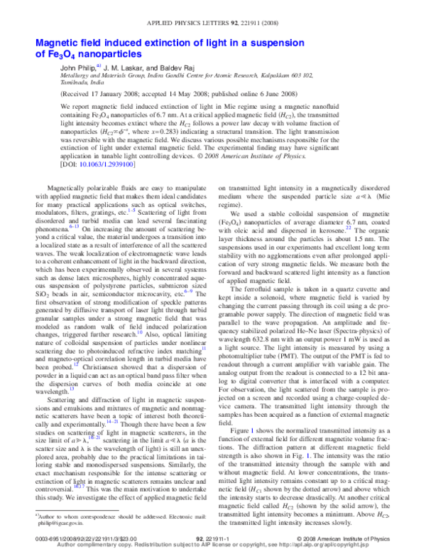 (PDF) Magnetic field induced extinction of light in a suspension of Fe ...