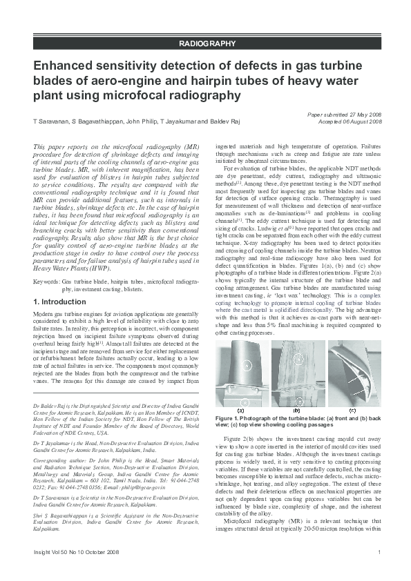 (PDF) Enhanced sensitivity detection of defects in gas turbine blades ...