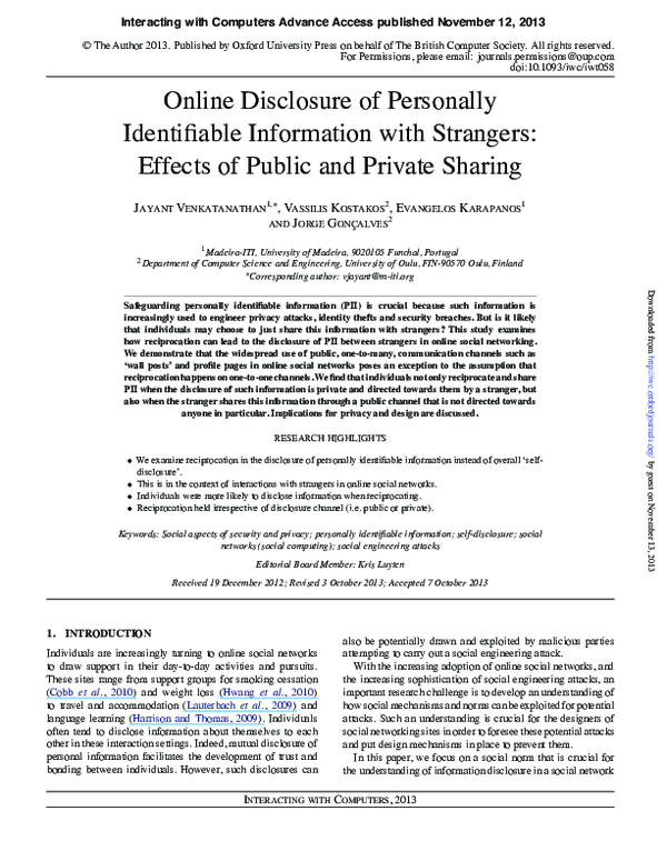 (PDF) Online Disclosure of Personally Identifiable Information with ...