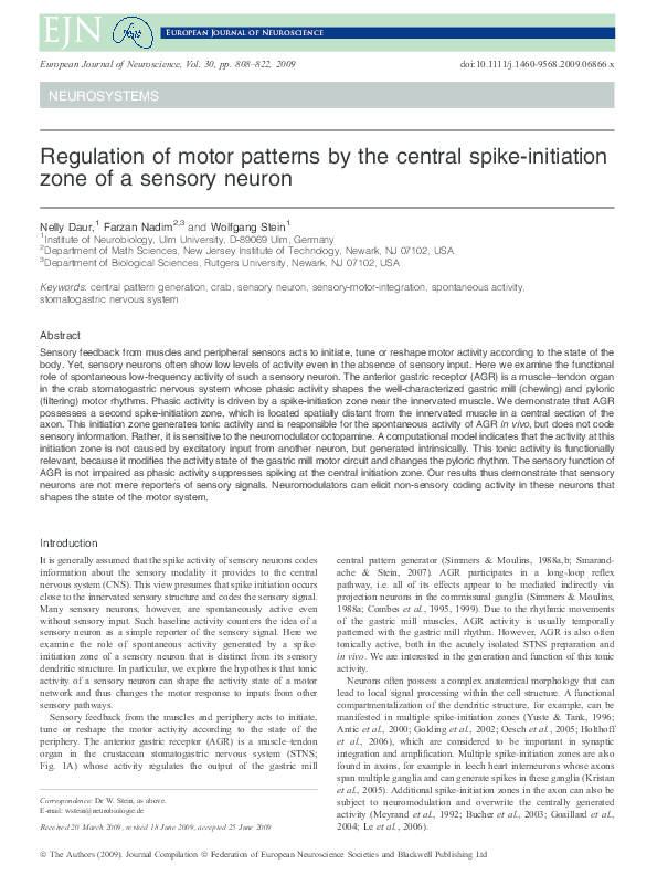 {R}egulation of motor patterns by the central spike-initiation zone of ...