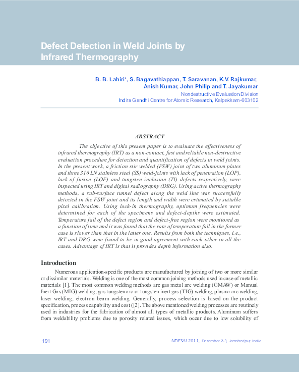 (PDF) Defect Detection in Weld Joints by Infrared Thermography