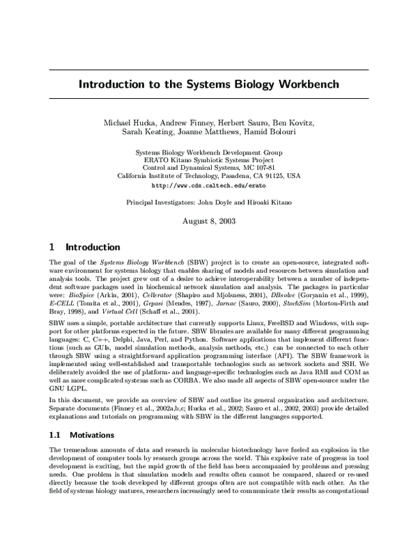 (PDF) Introduction to the Systems Biology Workbench