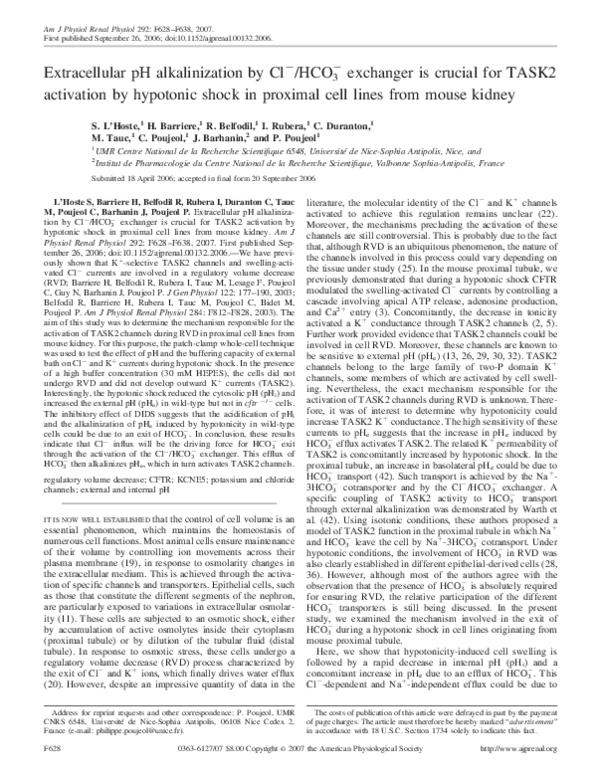 (PDF) Extracellular pH alkalinization by Cl-/HCO3-exchanger is crucial ...