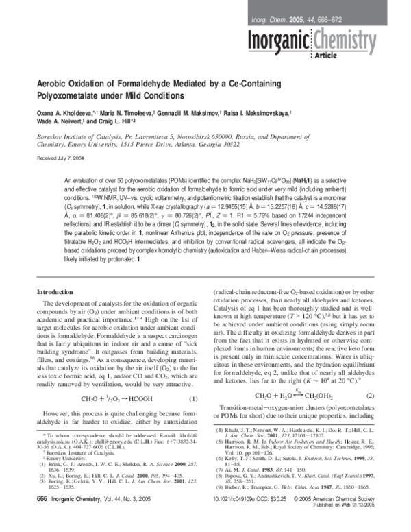 (PDF) Aerobic Oxidation of Formaldehyde Mediated by a Ce-Containing ...
