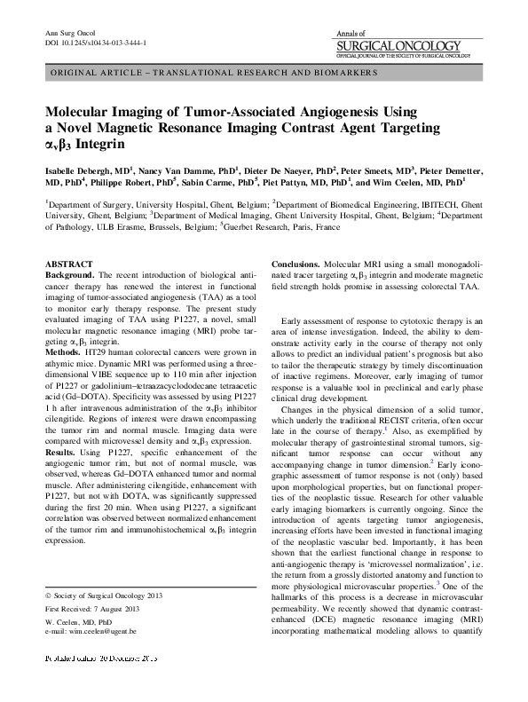 (PDF) Molecular Imaging of Tumor-Associated Angiogenesis Using a Novel ...