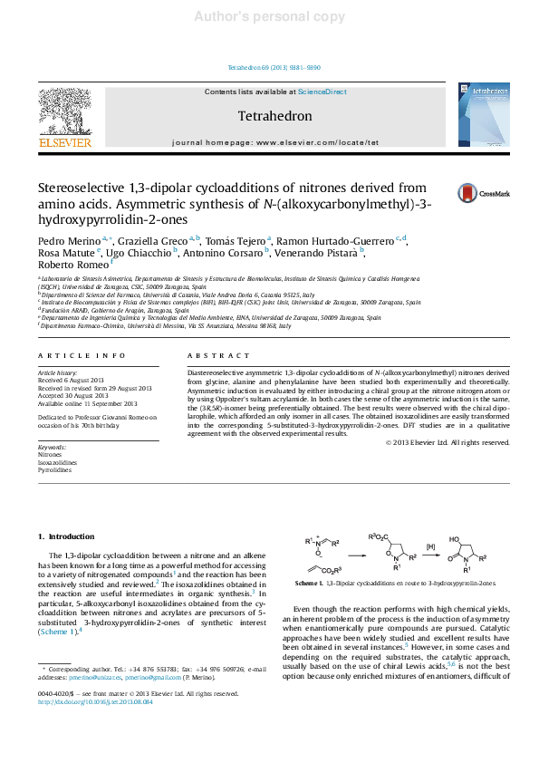 (PDF) Stereoselective 1,3-Dipolar Cycloadditions of a Chiral Nitrone ...