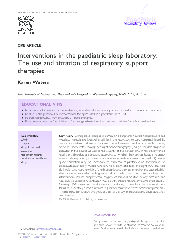 (PDF) Interventions in the paediatric sleep laboratory: the use and ...