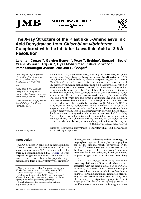 (PDF) The X-ray Structure of the Plant like 5-Aminolaevulinic Acid ...