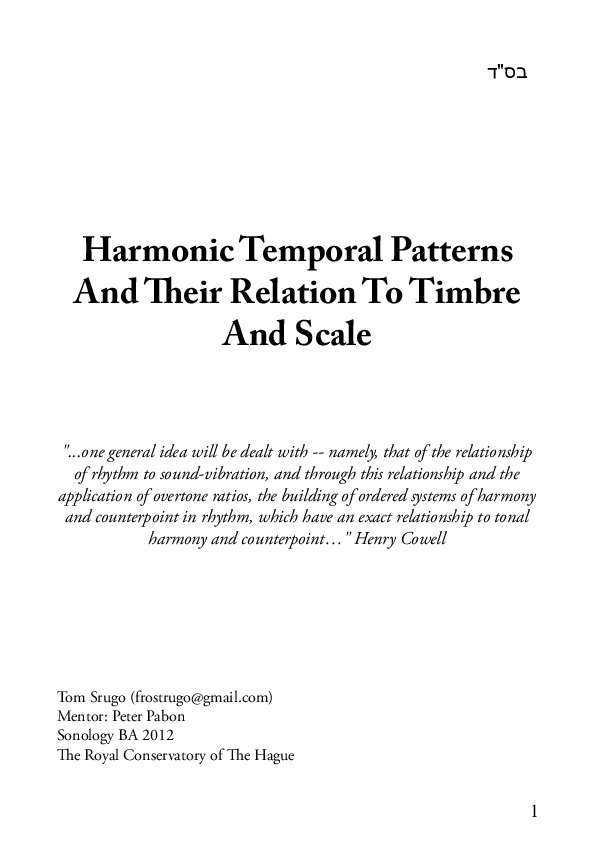 (PDF) Harmonic Temporal Patterns and their Relation to Timbre and Scale