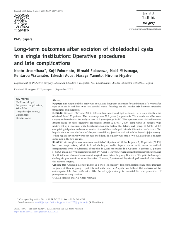 (PDF) Long-term outcomes after excision of choledochal cysts in a ...