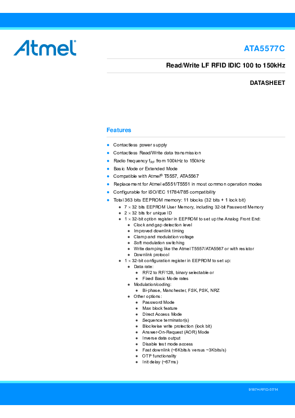 (PDF) Atmel 9187 rfid ata5577c datasheet