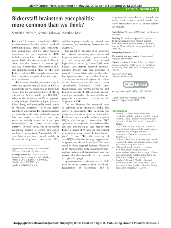 (PDF) Bickerstaff brainstem encephalitis: More common than we think?