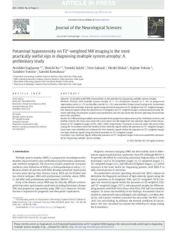 (PDF) Putaminal hypointensity on T2*-weighted MR imaging is the most ...