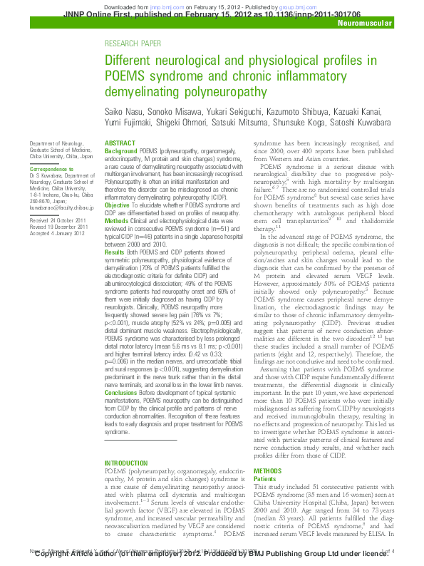 (PDF) Different neurological and physiological profiles in POEMS ...