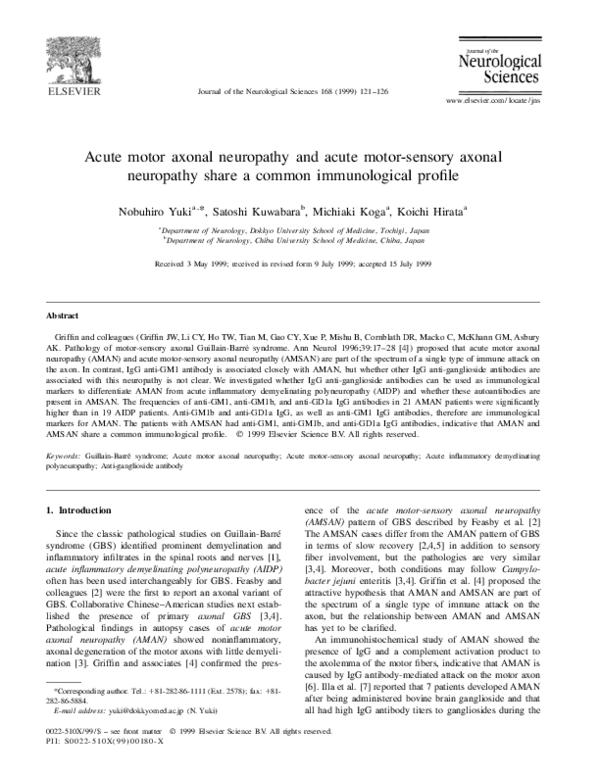 (PDF) Acute motor axonal neuropathy and acute motor-sensory axonal ...