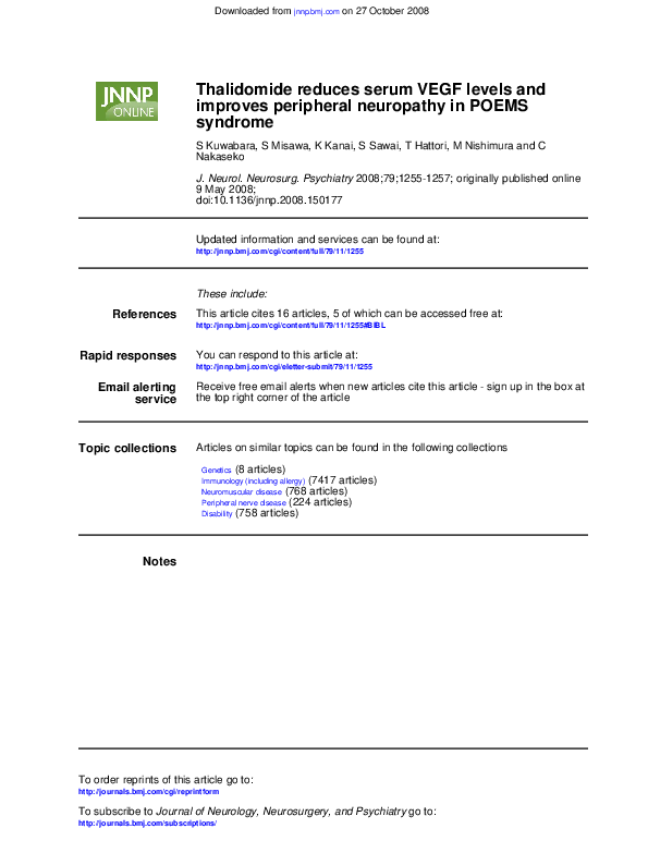 (PDF) Thalidomide reduces serum VEGF levels and improves peripheral ...