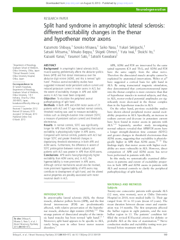 (PDF) Split hand syndrome in amyotrophic lateral sclerosis: different ...