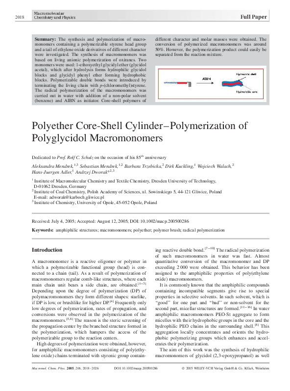 (PDF) Polyether Core-Shell Cylinder–Polymerization of Polyglycidol ...