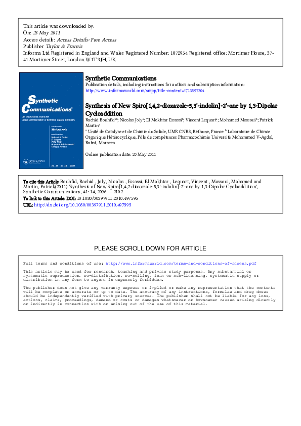 (PDF) Synthesis of New Spiro[1,4,2-dioxazole-5,3′-indolin]-2′-one by 1 ...