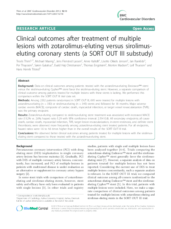 (PDF) Clinical outcomes after treatment of multiple lesions with ...