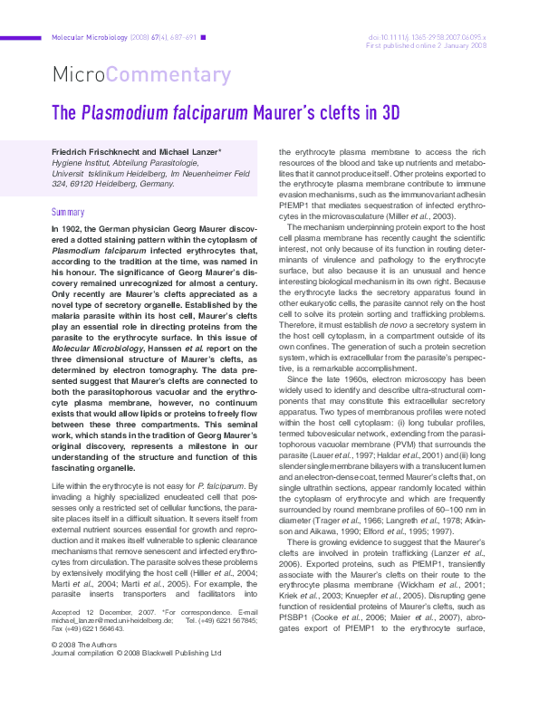 (PDF) The Plasmodium falciparum Maurer's clefts in 3D