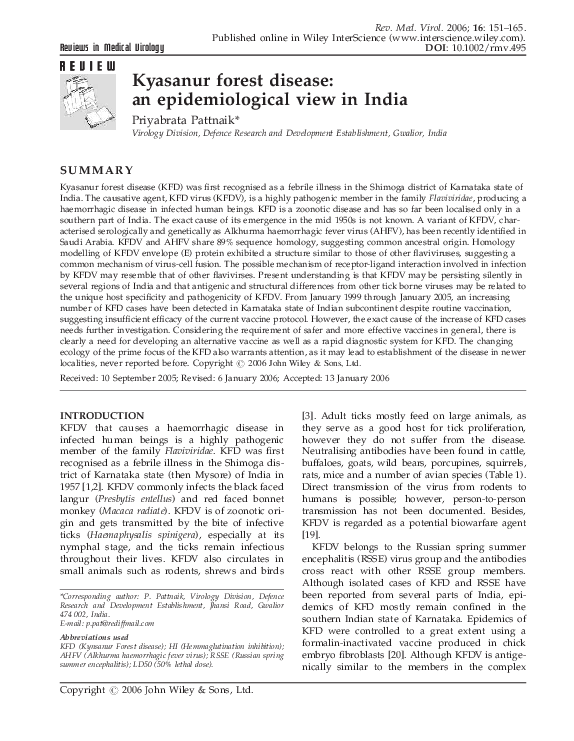 (PDF) Kyasanur forest disease: an epidemiological view in India