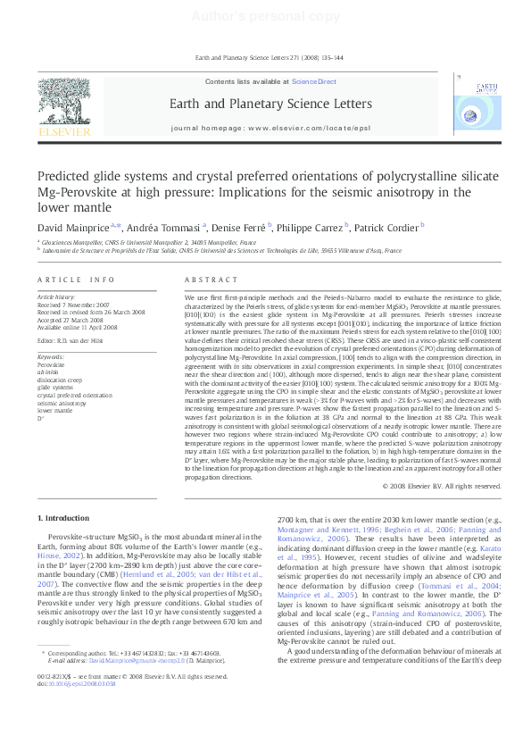 (PDF) Predicted glide systems and crystal preferred orientations of ...