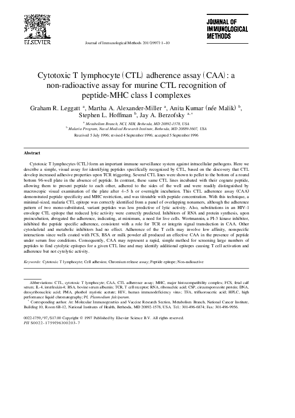(PDF) Cytotoxic T lymphocyte (CTL) adherence assay (CAA): a non ...